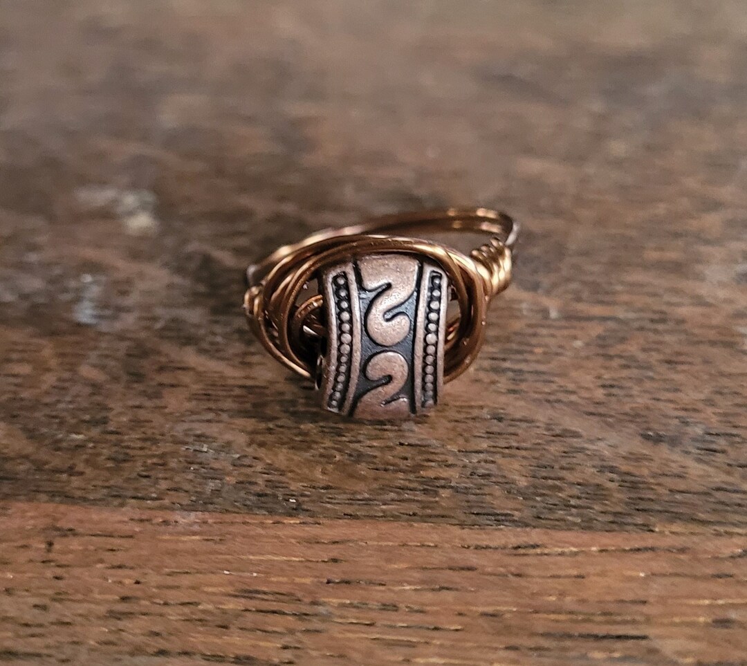 Antique Cooper Wire Ring, Antique Cooper Round Flat Metal Accent Stone ...