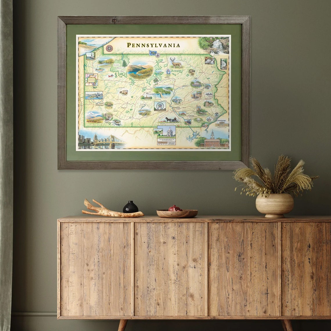 Pennsylvania Hand-drawn Map Lithographic Art Print | 24x18 Vintage ...