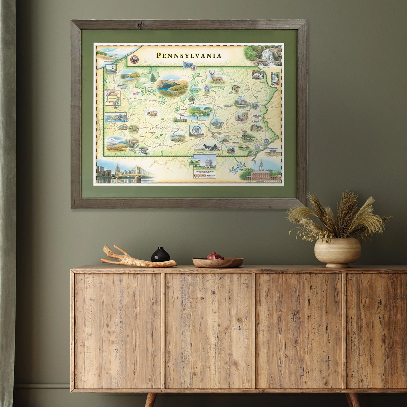 Pennsylvania Hand-drawn Map Lithographic Art Print | 24x18 Vintage ...
