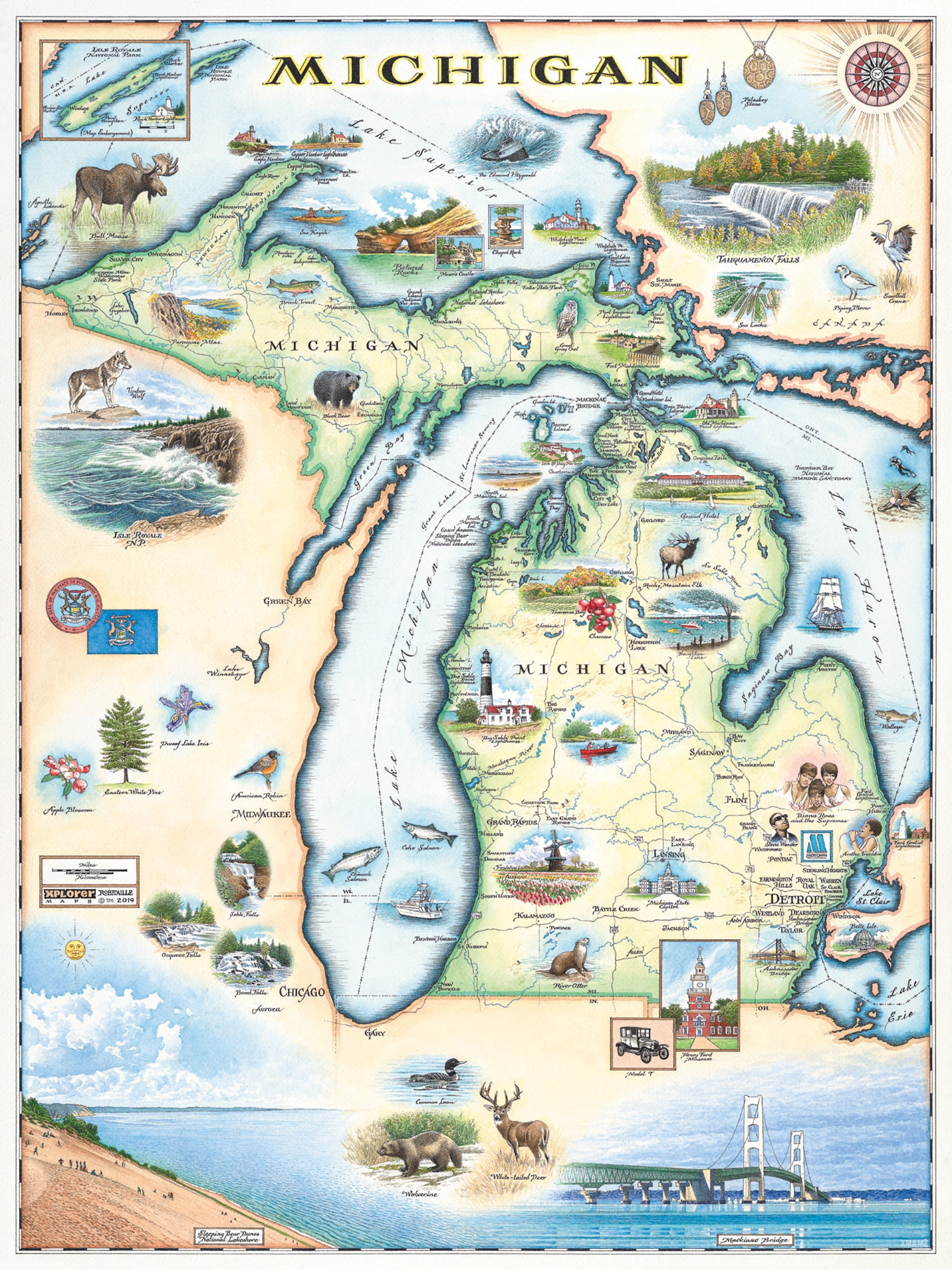 Michigan State Hand-drawn Map Poster Authentic 18x24-vintage - Etsy