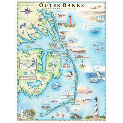 Outer Banks Hand-drawn Map Print Authentic 18x24 Soy-based - Etsy