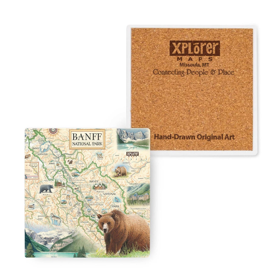 Banff National Park Map Ceramic Coasters With Cork Base - Set of 4 - Etsy
