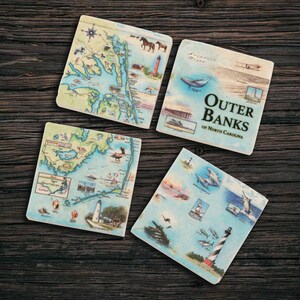 Outer Banks, North Carolina Map Natural Stone Coasters - Set of 4, Made ...