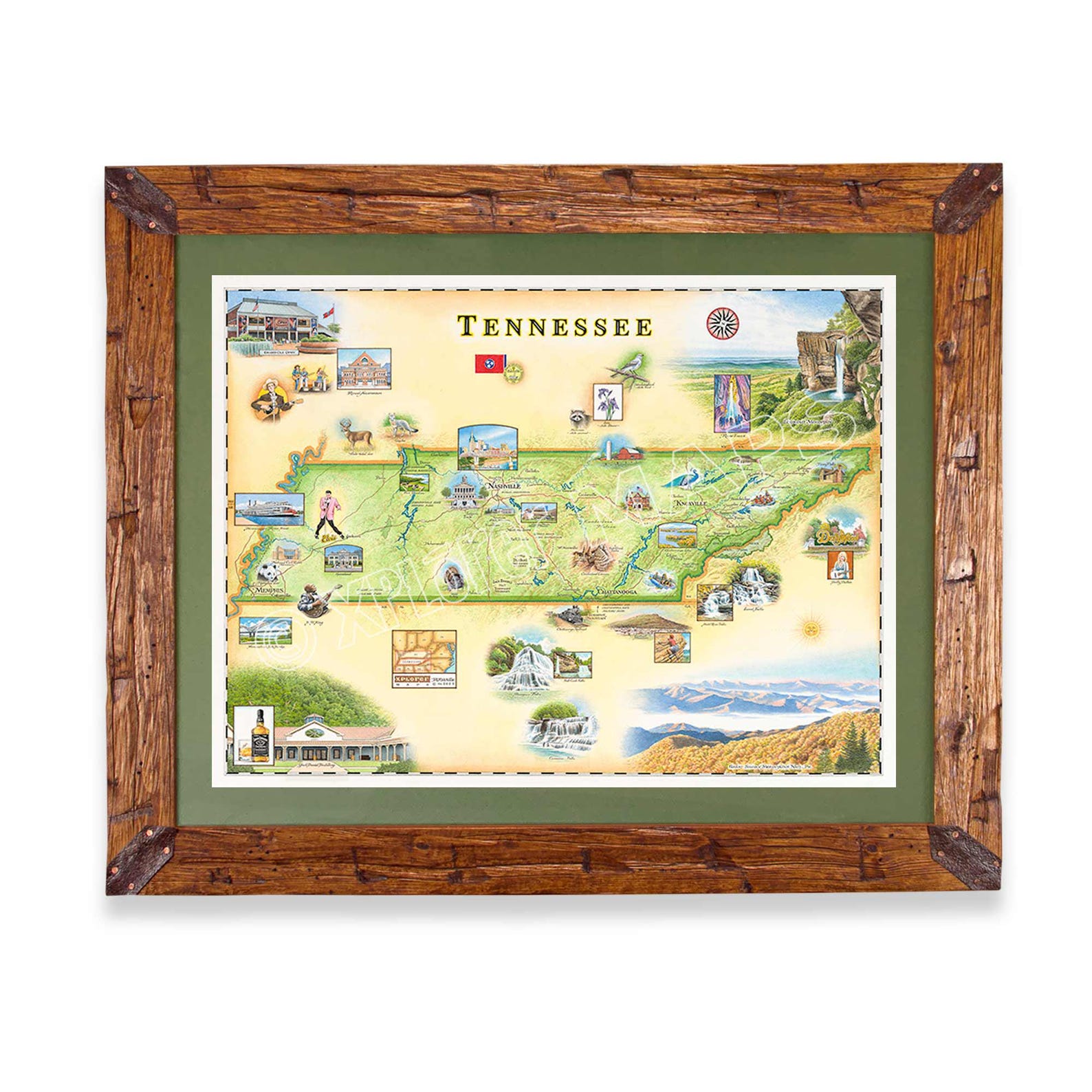 Tennessee State Hand-drawn Map | Authentic 24x18 Vintage-style ...