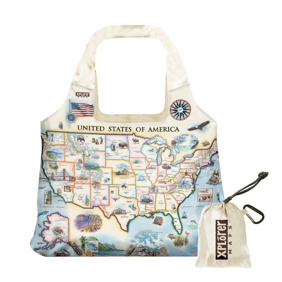 United States of America Map Nylon Pouch Tote Bag With Handles - Etsy