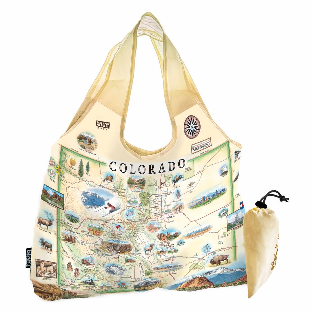 Colorado State Map Nylon Pouch Tote Bag - Reusable, Eco-friendly ...
