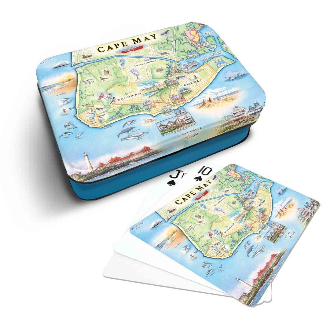 Cape May Map Standard 52-deck Playing Cards - Official Vegas Poker Size ...