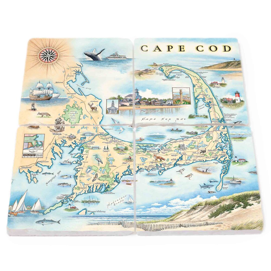 Cape Cod Map Natural Stone Coasters - Set of 4, Made in USA - Etsy