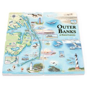 Outer Banks, North Carolina Map Natural Stone Coasters - Set of 4, Made ...