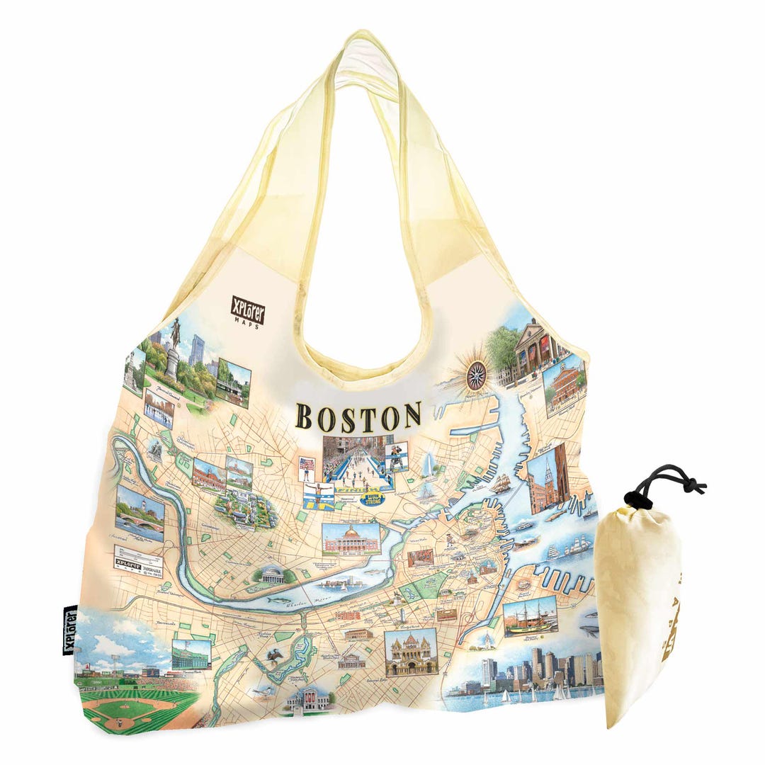 Boston Map Reusable Tote Bag – Foldable Nylon Shopping Bag - Etsy