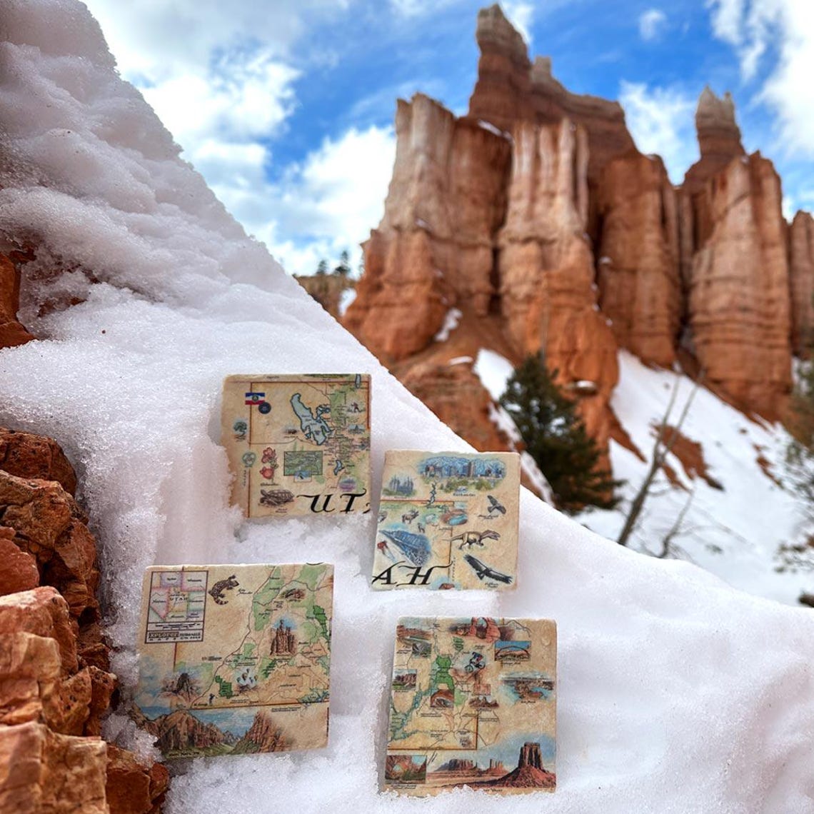 Utah Map Natural Stone Coasters - Set of 4, Made in USA - Etsy