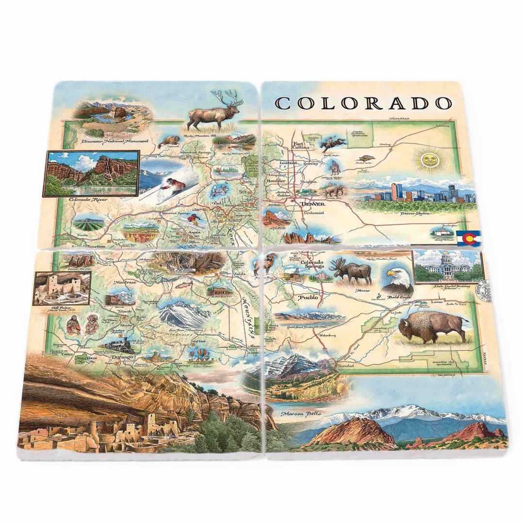 Colorado Map Natural Stone Coasters - Set of 4, Made in USA - Etsy