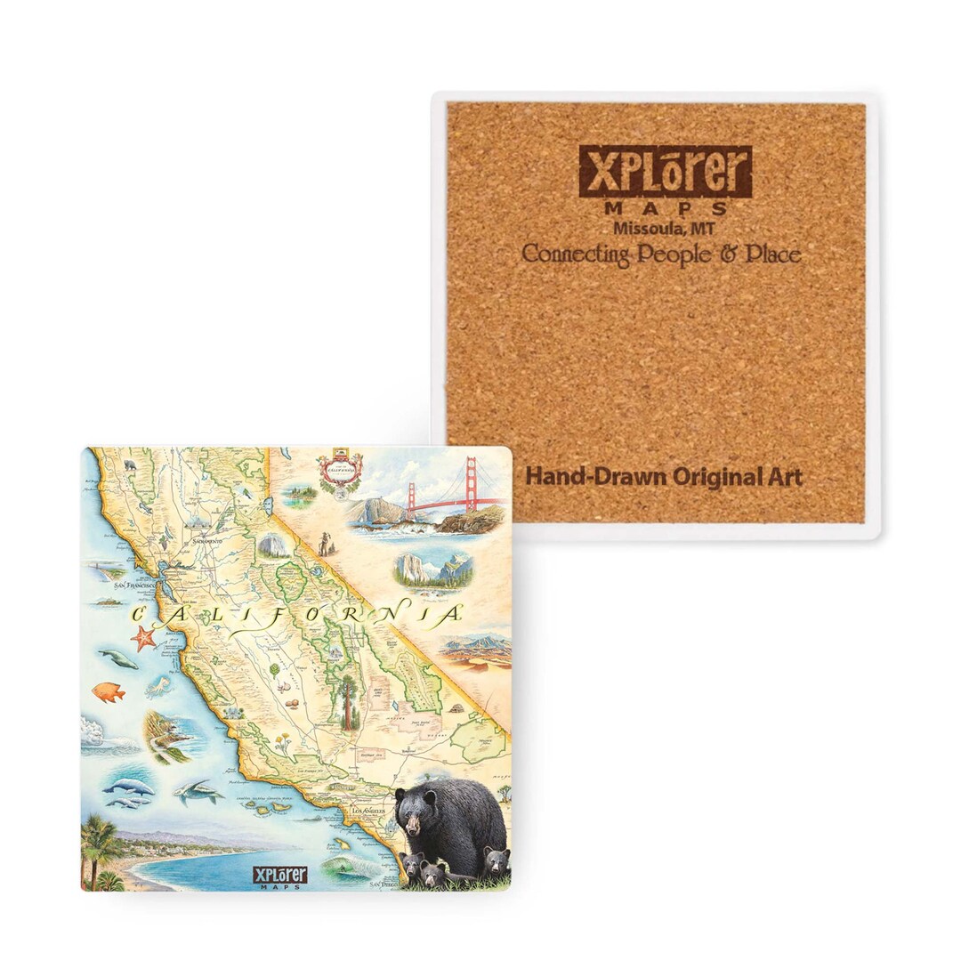 California State Map Ceramic Coasters With Cork Base - Set of 4 - Etsy UK