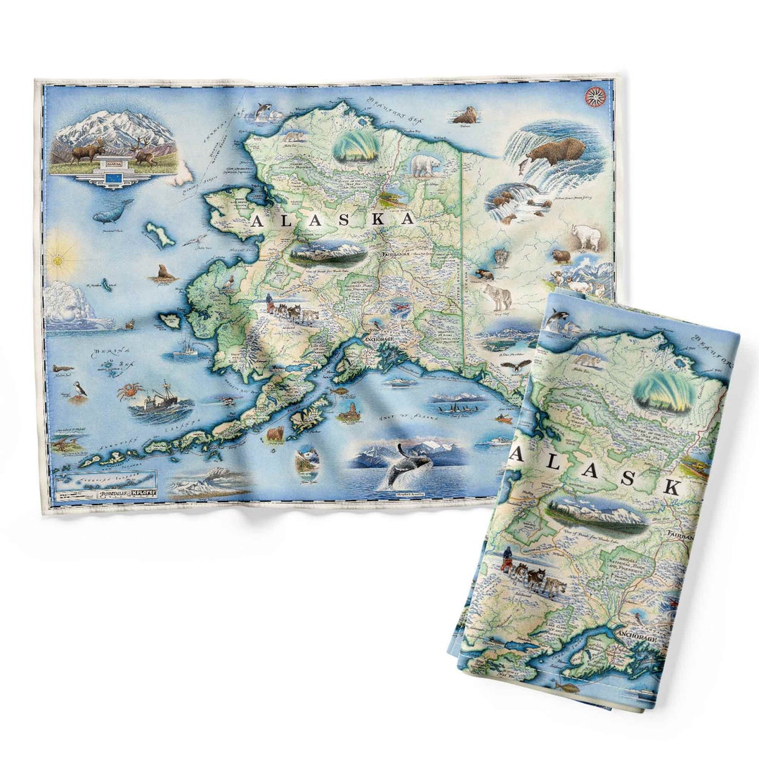 Alaska State Map Kitchen Towel - Decorative Flour Sack Tea Towel - 100% ...