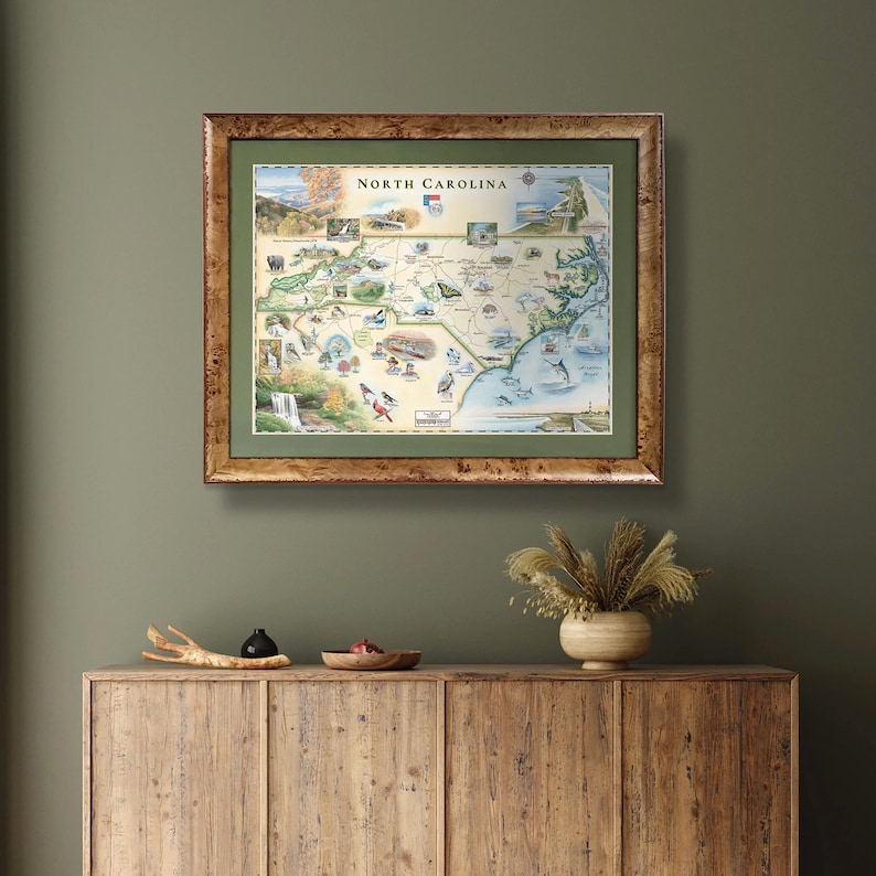 North Carolina State Hand-drawn Map Poster | Authentic 24x18-vintage ...