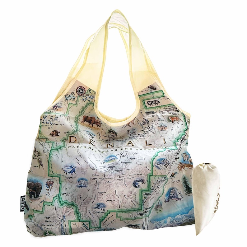 Denali National Park Map Nylon Pouch Tote Bag - Reusable, Eco-friendly ...