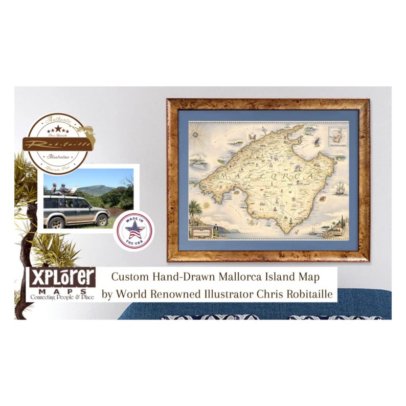 Mallorca Island Hand-drawn Map Poster | Authentic 24x18 Vintage-style ...