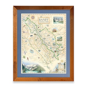 Banff National Park Map Poster | Hand-drawn, Vintage Style Lithograph ...