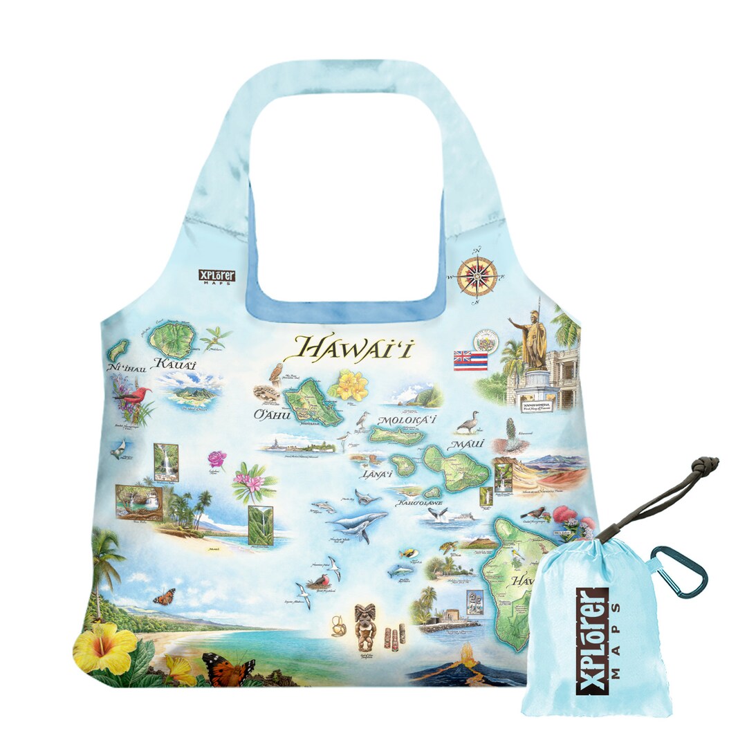 Hawai'i State Map Nylon Pouch Tote Bag With Handles - Etsy