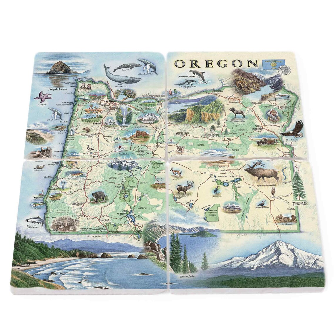Oregon Map Natural Stone Coasters - Set of 4, Made in USA - Etsy
