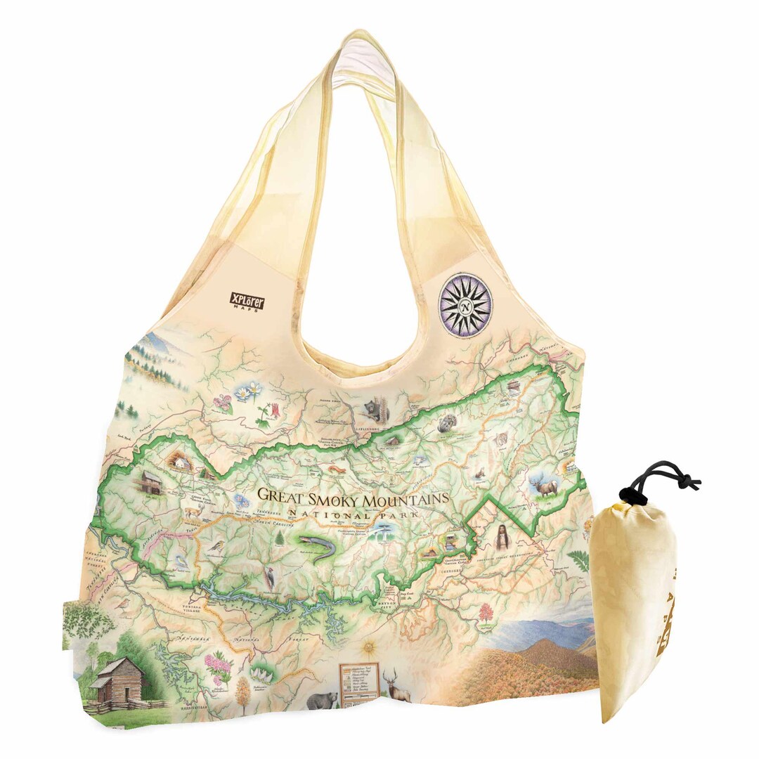 Great Smoky Mountains National Park Map Nylon Pouch Tote Bag With ...