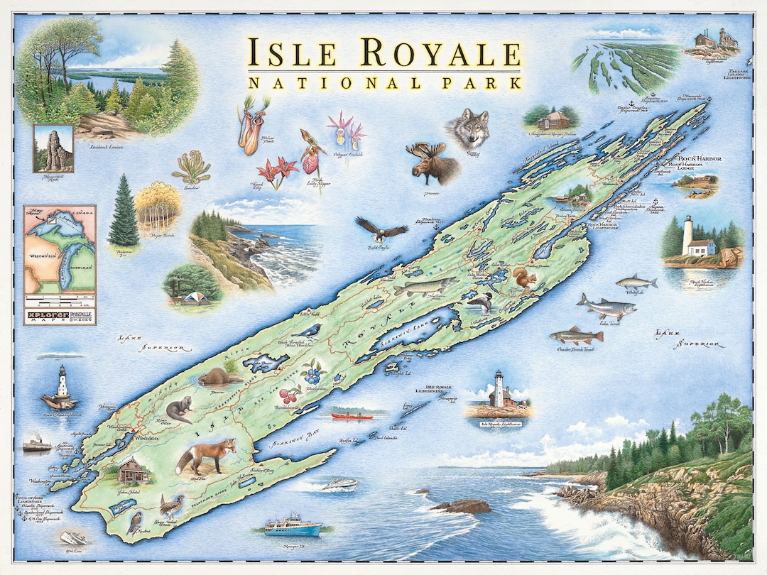 Isle Royale National Park Hand-drawn Map Poster Authentic - Etsy
