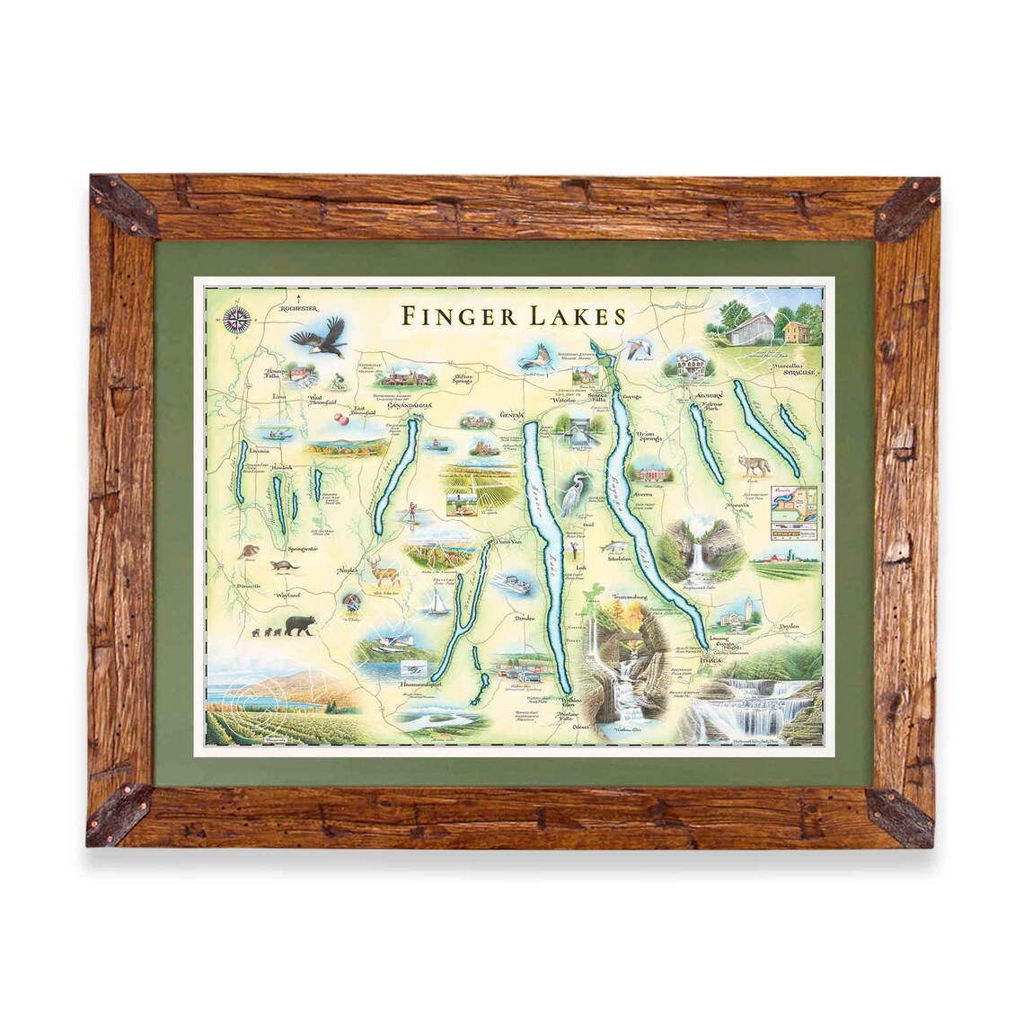 Finger Lakes Map Art Print | Hand-drawn Vintage Style, New York - Etsy