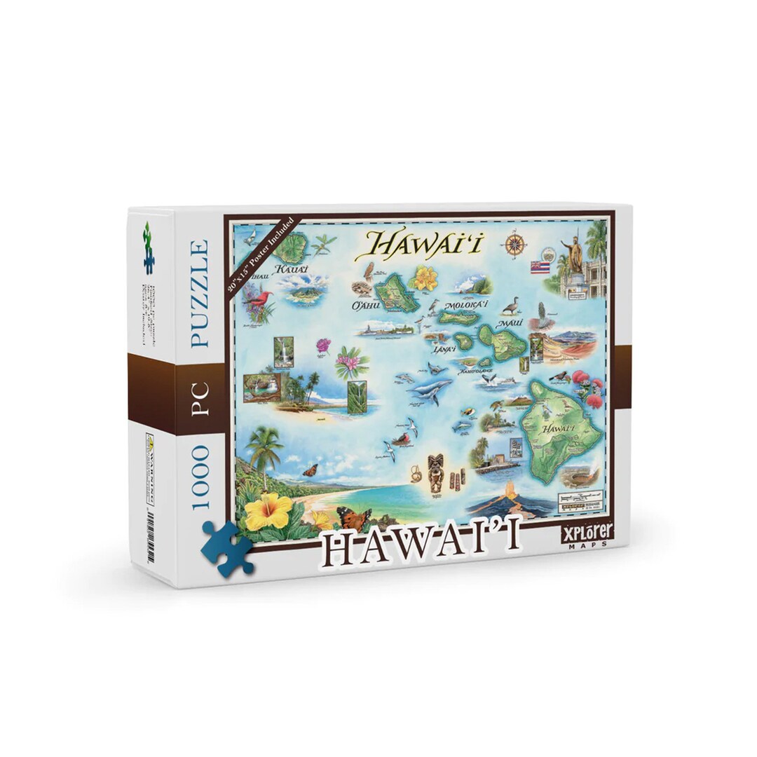 Hand-illustrated Hawai'i Islands Map Puzzle - 1000 Pieces, Includes ...