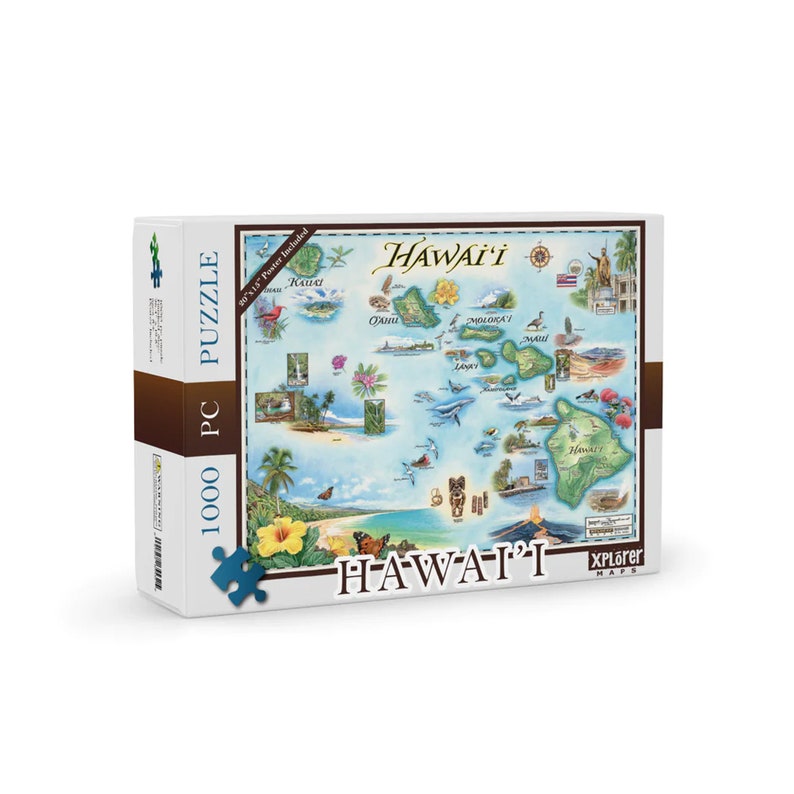 Hand-illustrated Hawai'i Islands Map Puzzle - 1000 Pieces, Includes ...