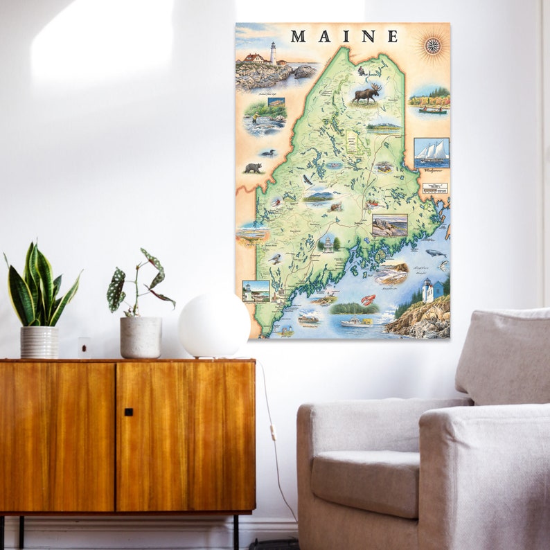 Maine State Hand-drawn Map Poster | Authentic 18x24 Vintage-style ...