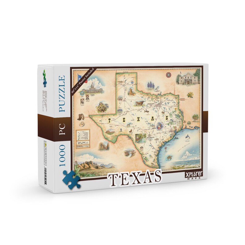 Texas State Map Puzzle - 1000 Pieces, Includes Poster - Etsy
