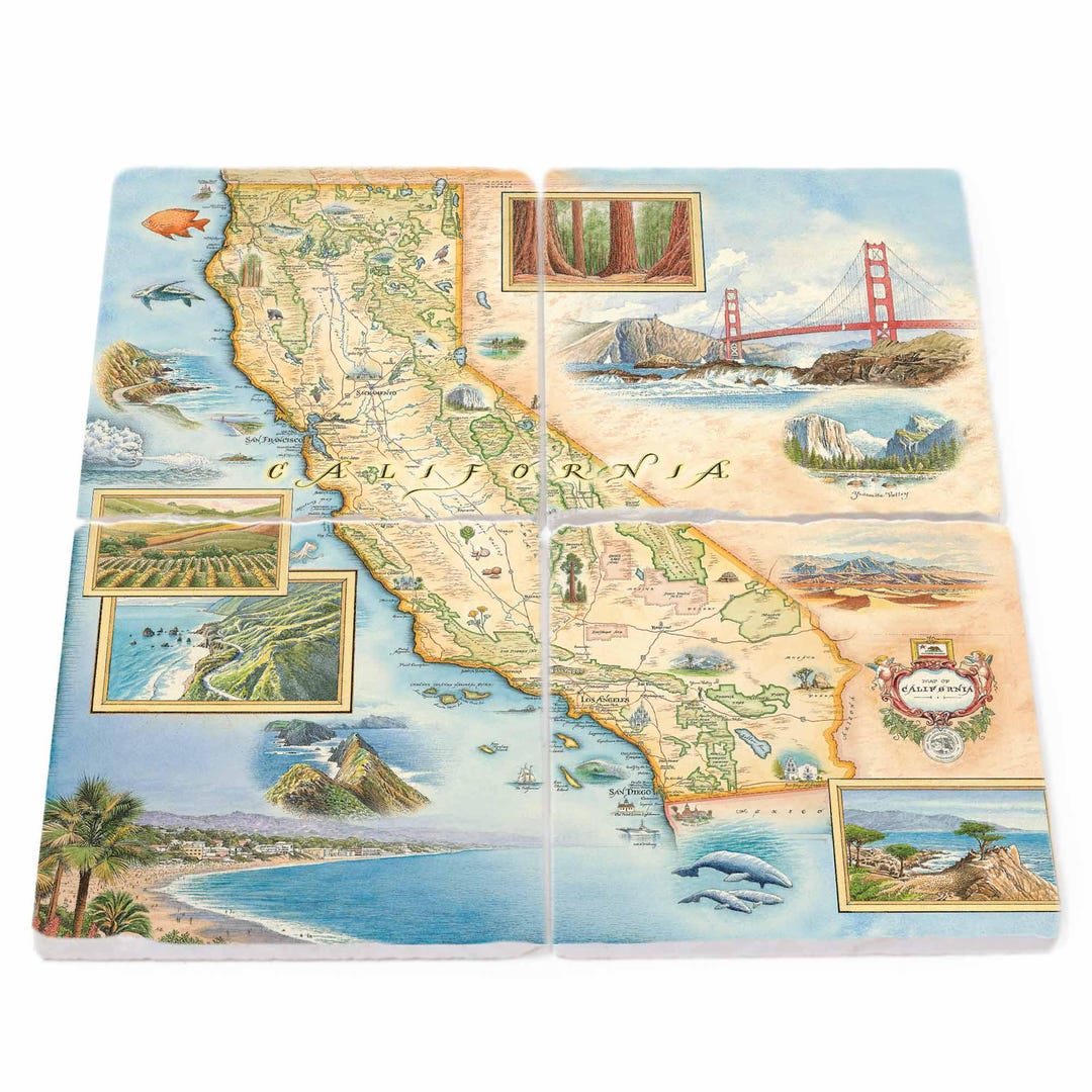 California Map Natural Stone Coasters - Set of 4, Made in USA - Etsy
