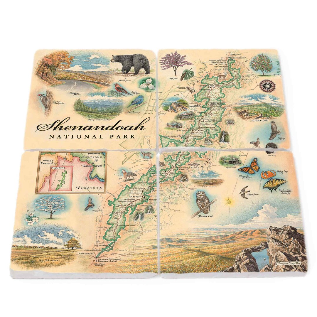Shenandoah National Parks Map Natural Stone Coasters - Set of 4, Made ...