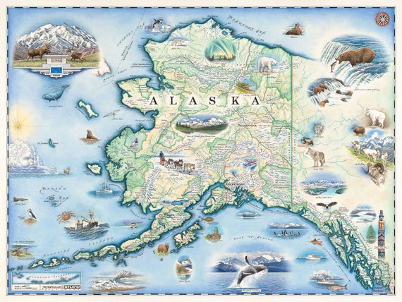 Alaska State Hand-drawn Map Poster Authentic 24x18 - Etsy