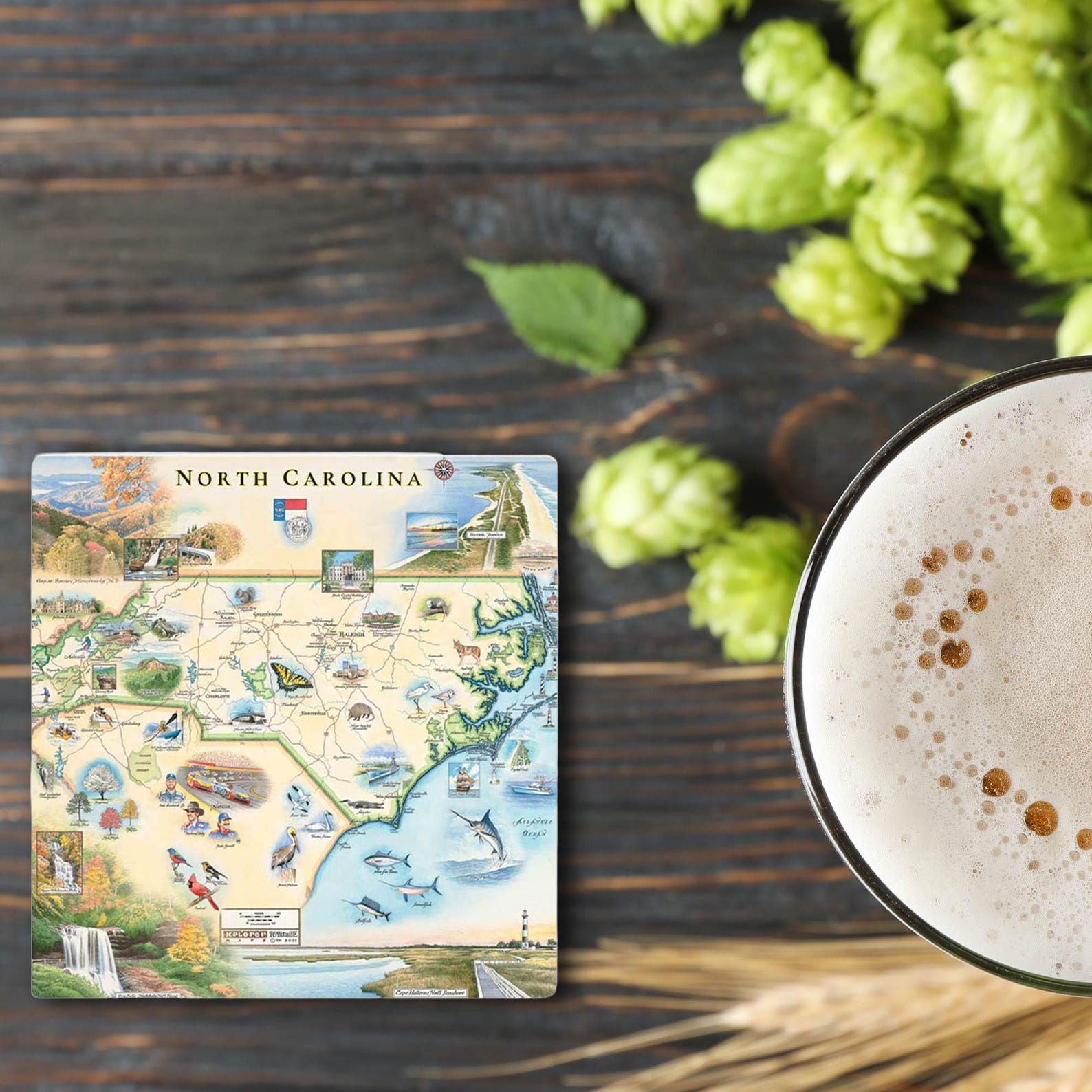 North Carolina State Map Ceramic Coasters With Cork Base - Set of 4 - Etsy