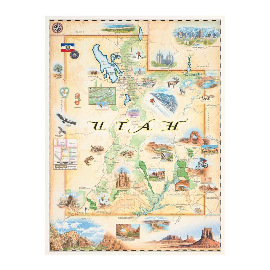 Utah State Hand-drawn Map Poster | Authentic 24x18-vintage-style ...