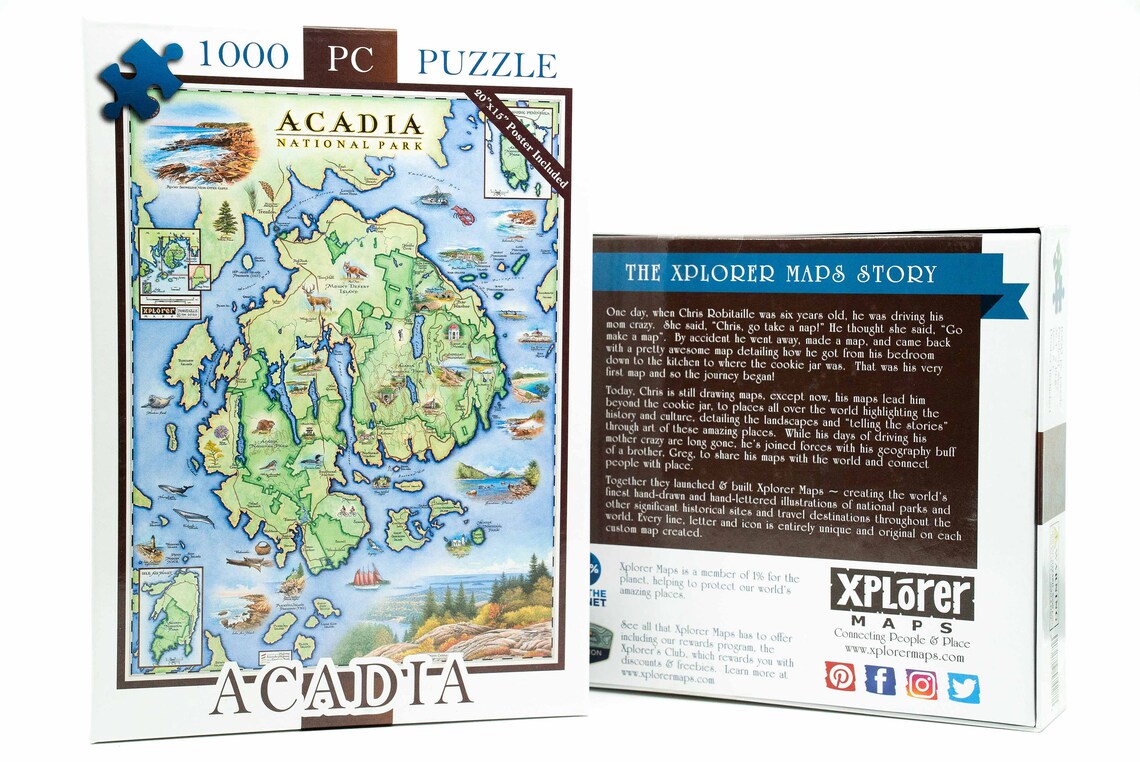Acadia National Park Map Puzzle 1000 Piece Cardboard Jigsaw - Etsy