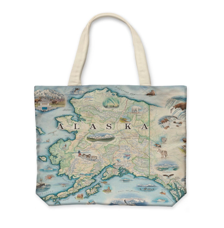 Alaska State Map Canvas Tote - Reusable & Eco-friendly Grocery Bag - Etsy