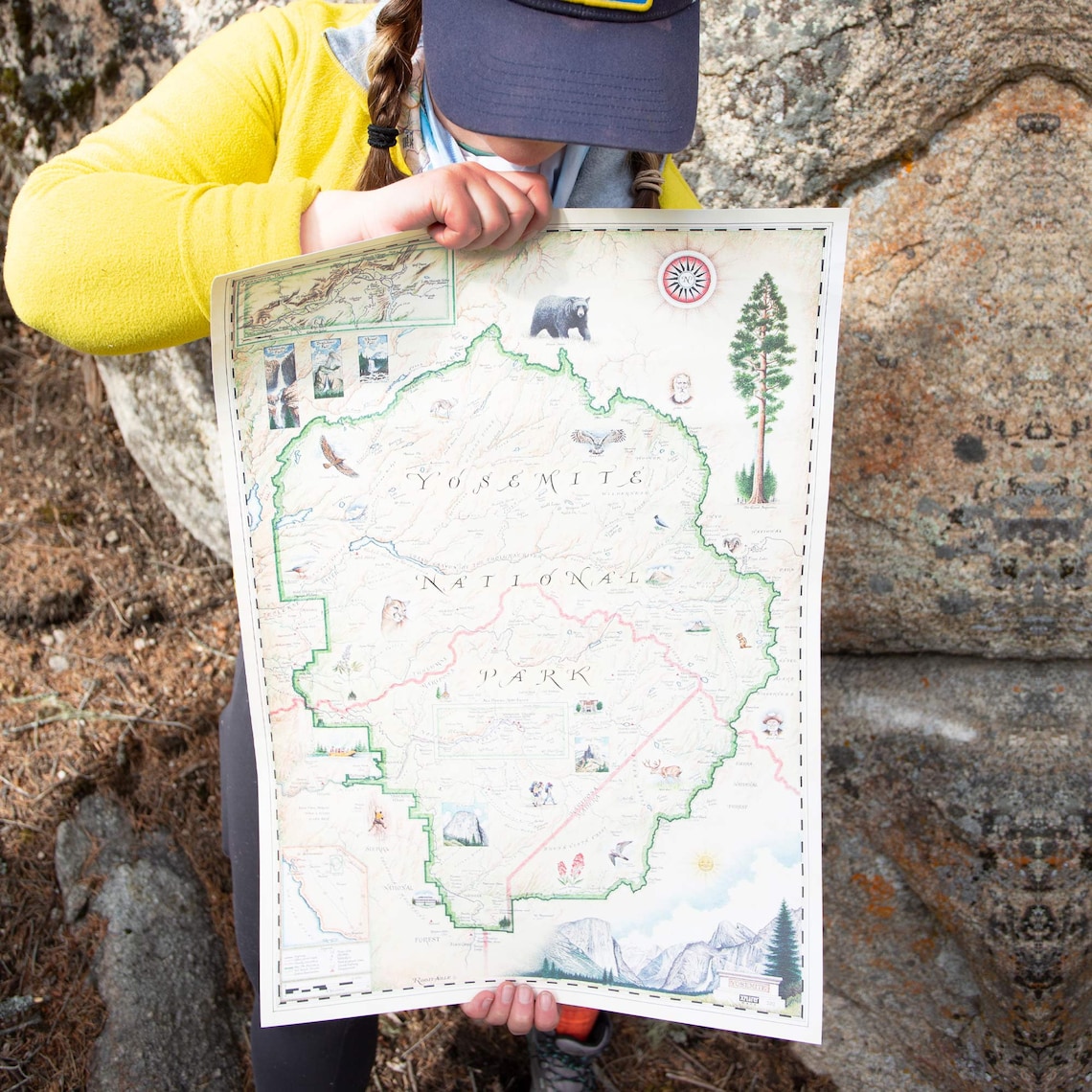 Yosemite National Park Map Poster – Hand-drawn Vintage Style Art Print ...