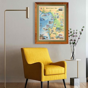 Monterey Bay Hand-drawn Map Poster | Authentic 18x24 Lithographic Print ...