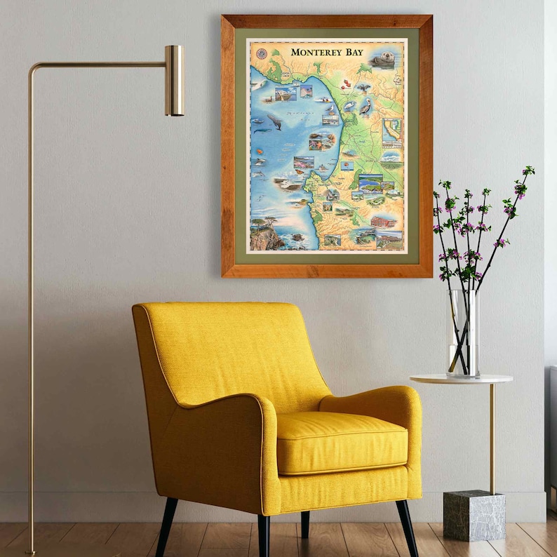 Monterey Bay Map Art Print | Hand-drawn Coastal Decor (18x24) - Etsy