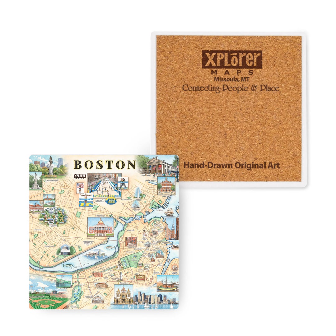 Boston City Map Ceramic Coasters With Cork Base - Set of 4 - Etsy