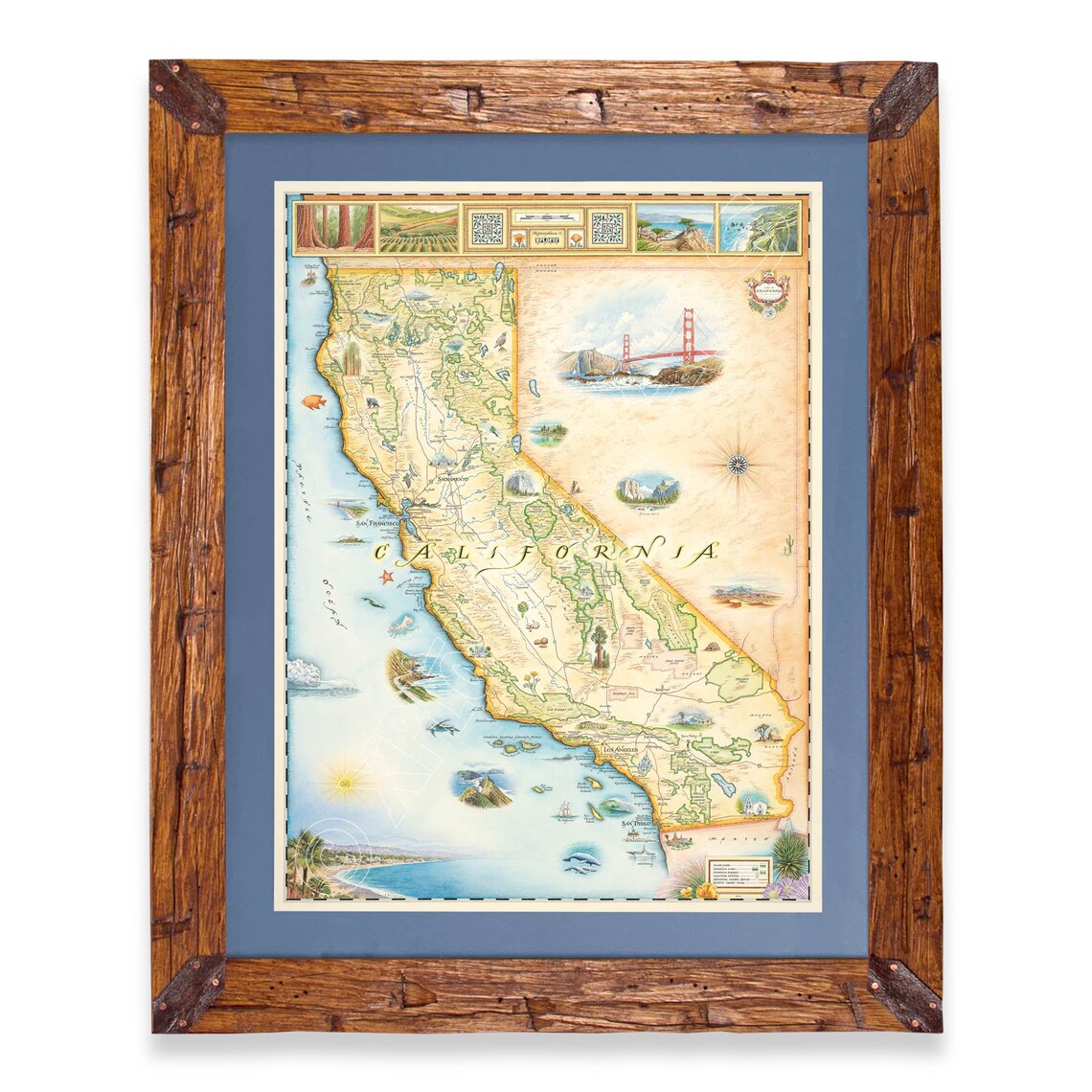 California Hand-Drawn Map Poster | Vintage Style, Lithographic Print ...