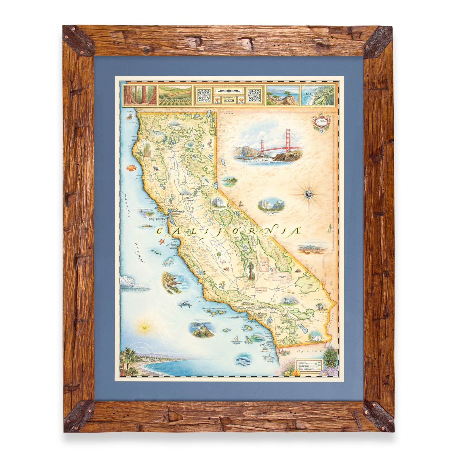 California Hand-drawn Map Poster | Vintage Style, Lithographic Print - Etsy
