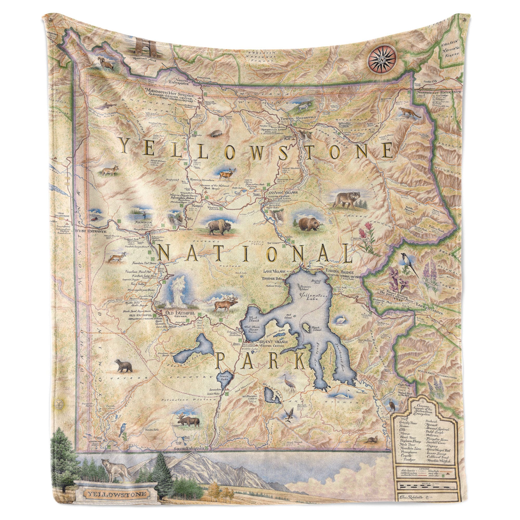 Yellowstone National Park Map Fleece Blanket - Soft, Cozy, and Warm ...