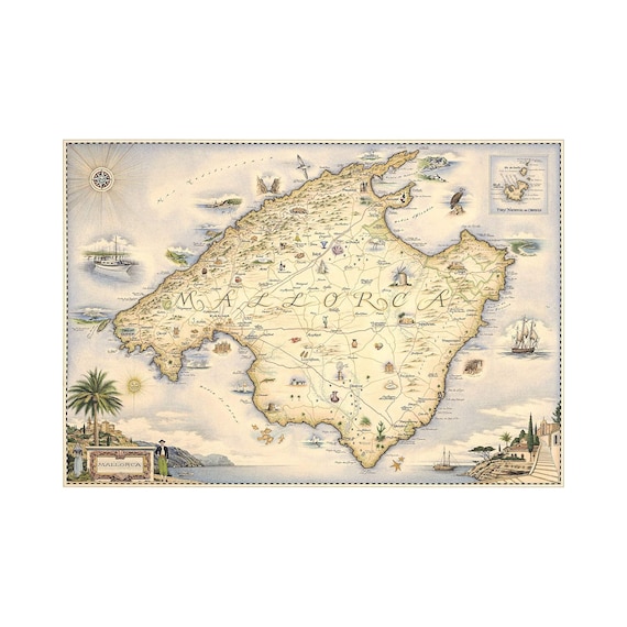 Mallorca Island Hand-drawn Map Poster Authentic 24x18 - Etsy