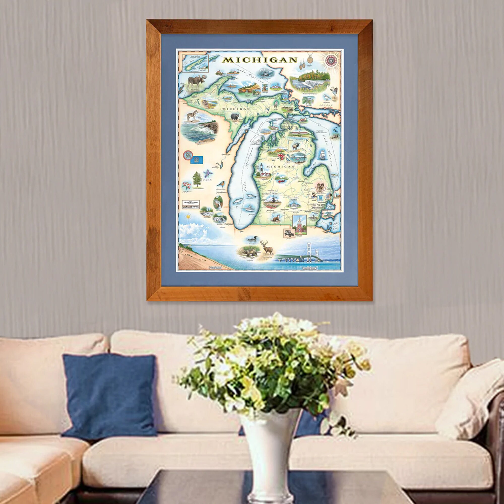 Michigan State Hand-drawn Map Poster Authentic 18x24-vintage - Etsy
