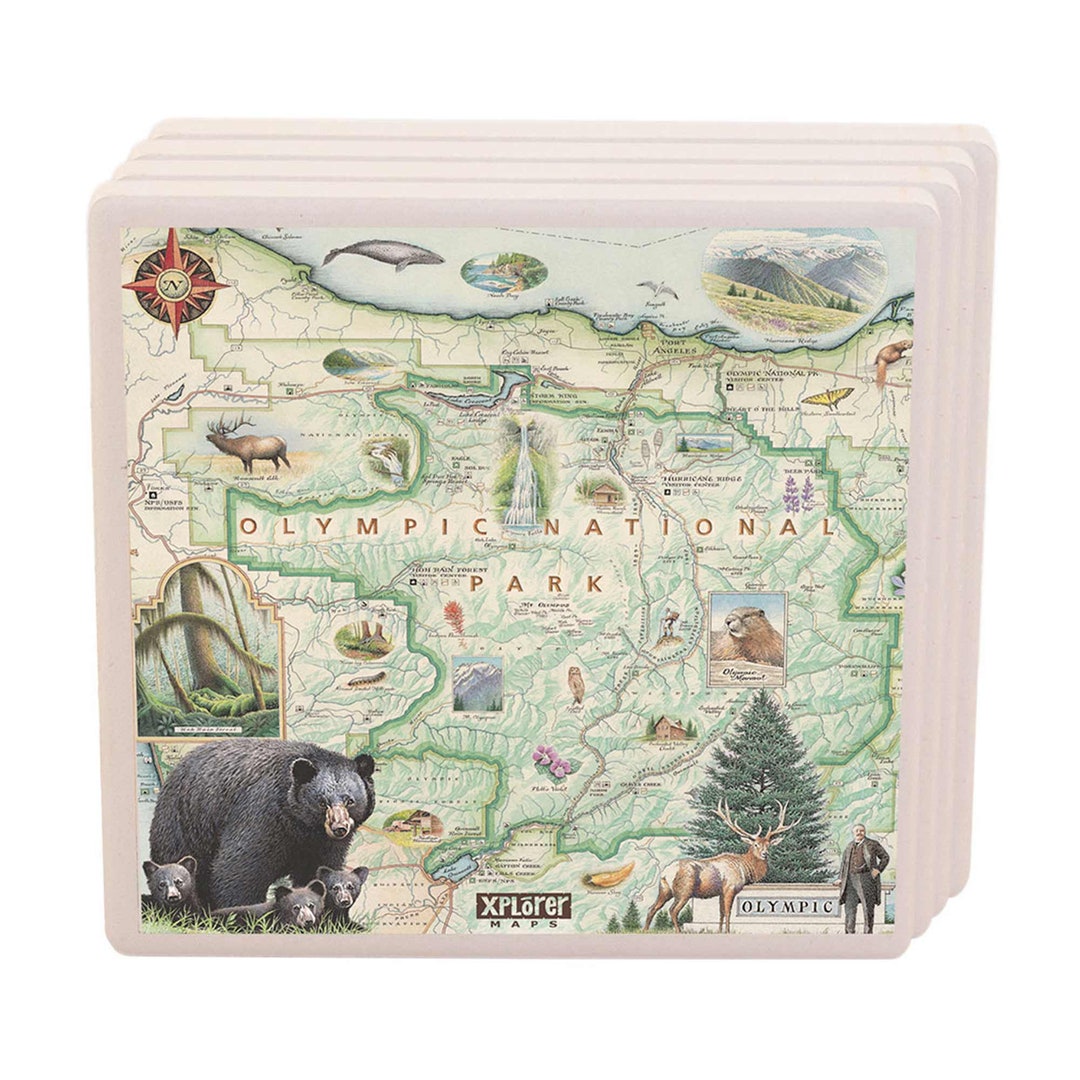 Olympic National Park Map Ceramic Coasters With Cork Base Set of 4 - Etsy