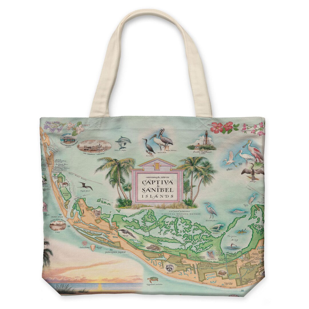 Florida's Sanibel-captiva Islands Map Canvas Tote Bag - Reusable & Eco ...