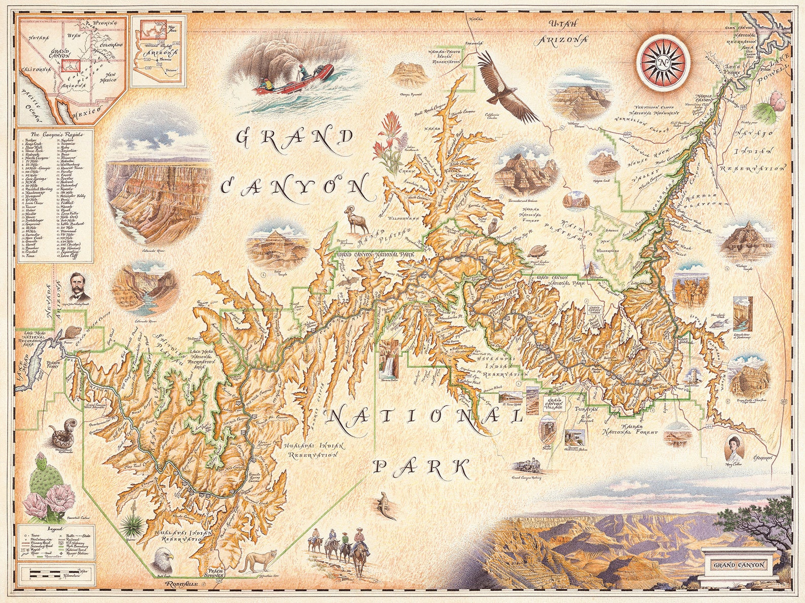 Grand Canyon National Park Hand-drawn Map Poster Authentic - Etsy